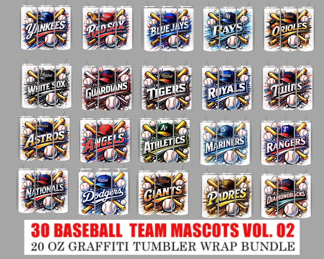 30-pack of 20oz Baseball MLB Tumbler Wraps / PNG Tumbler Wraps ...