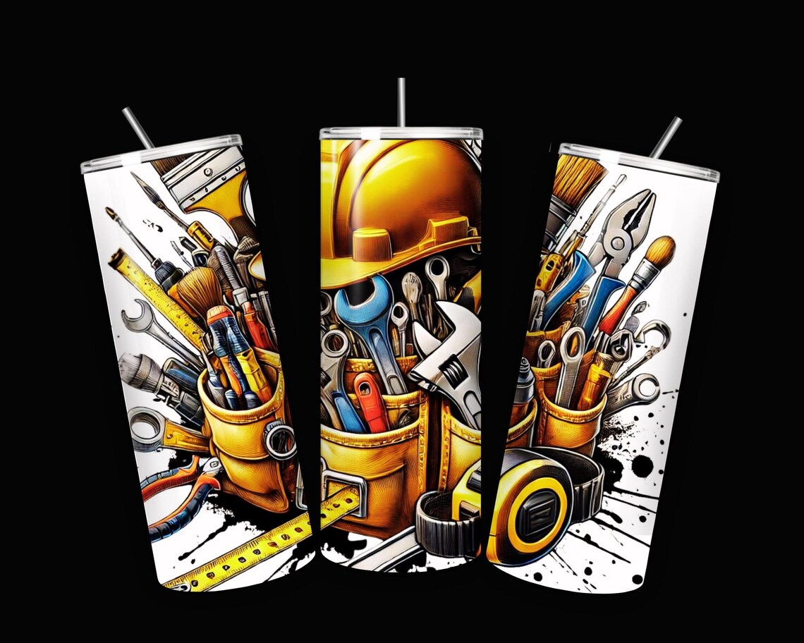 20 Oz Slim Construction Tumbler Wrap, Sublimation Design With Tools ...