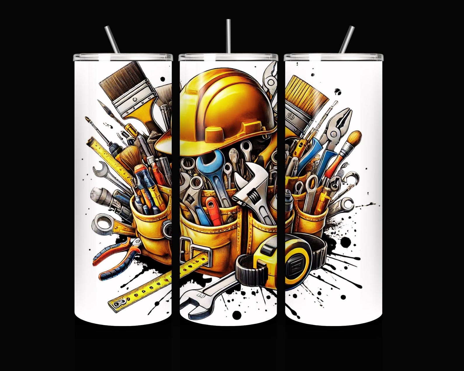 20 Oz Slim Construction Tumbler Wrap, Sublimation Design With Tools ...