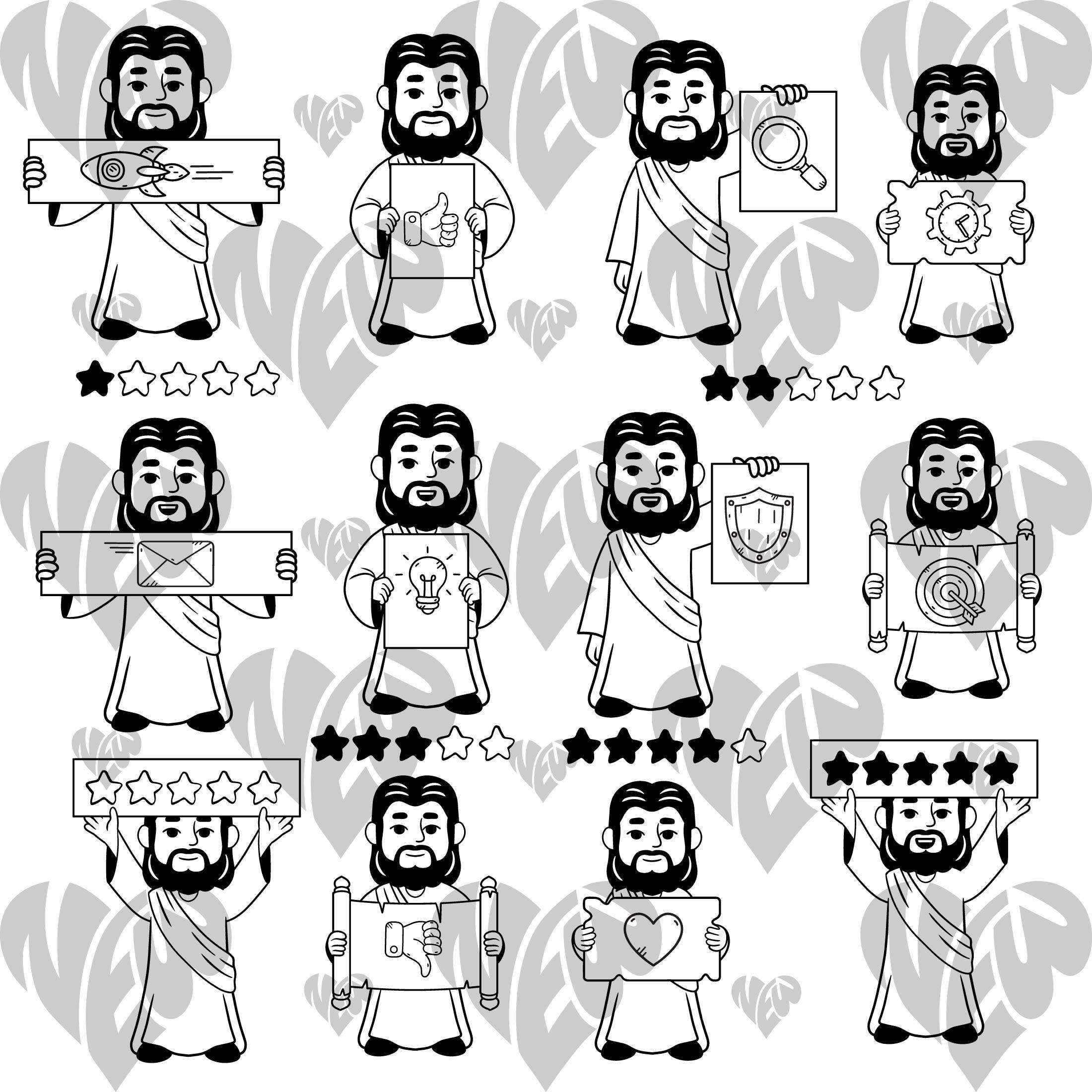 Little Jesus Christ Holding Signs With Icons Sunday School Bible Faith ...