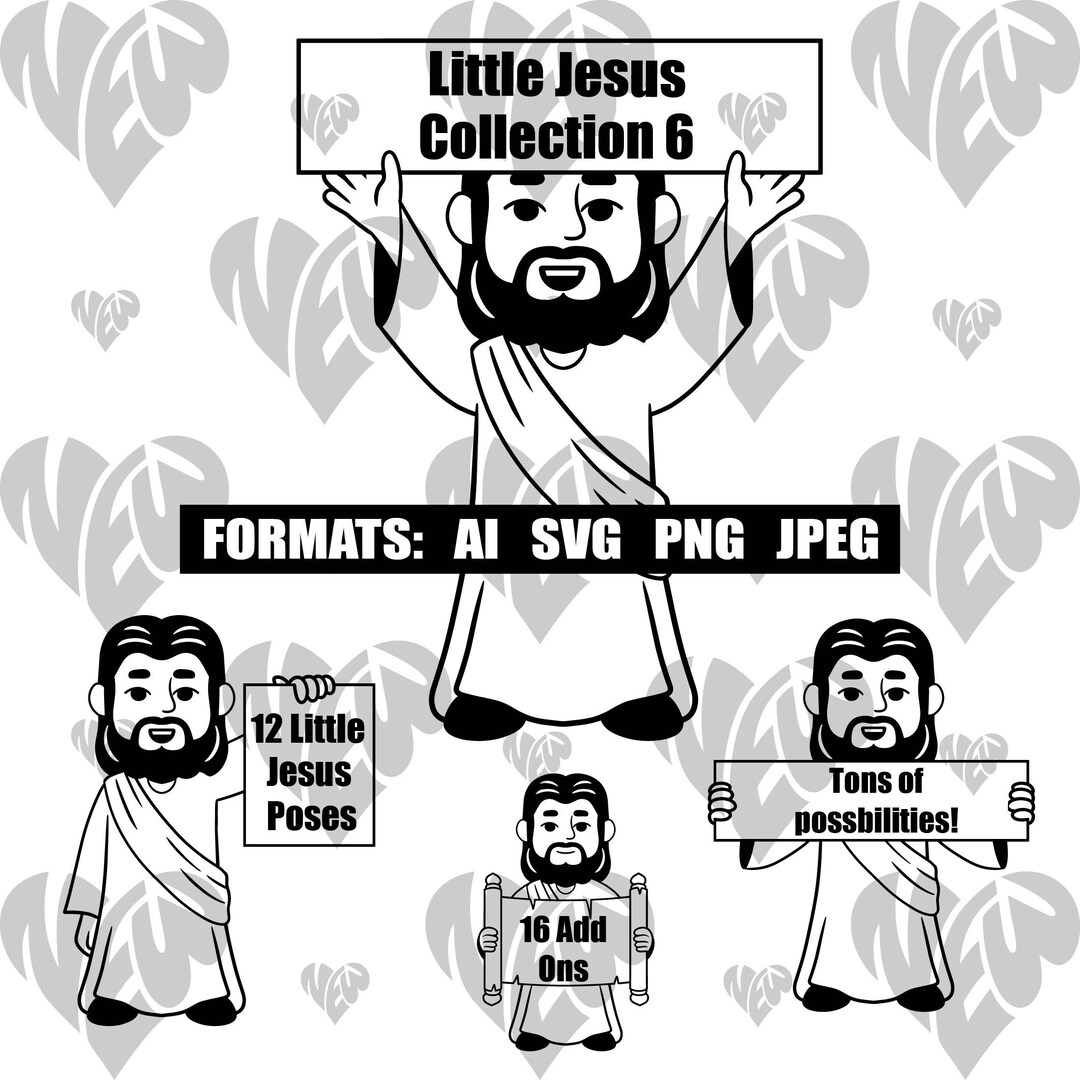 Little Jesus Christ Holding Signs With Icons Sunday School Bible Faith ...