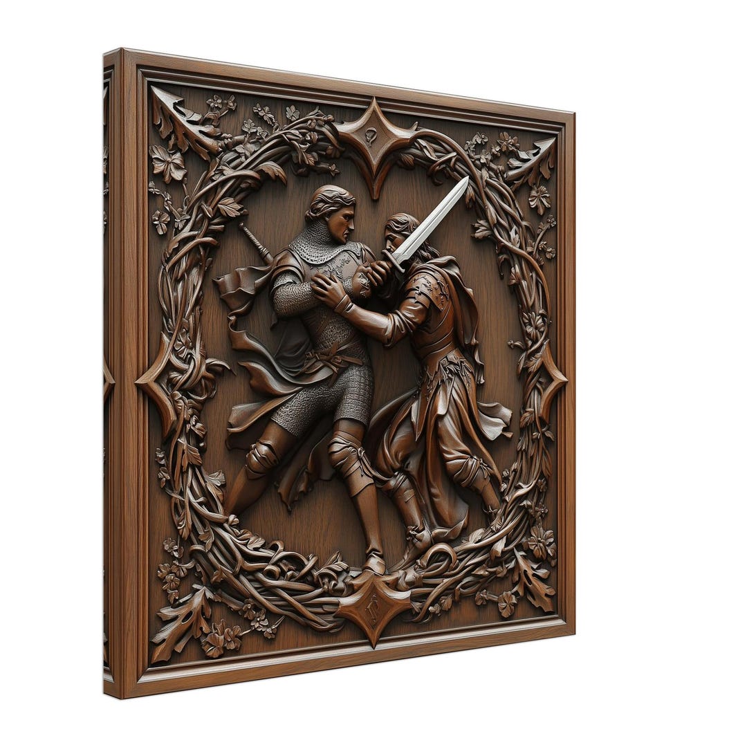 Knight's Duel, Wood Carving Designs of Medieval Combat, Woodcarving Art ...