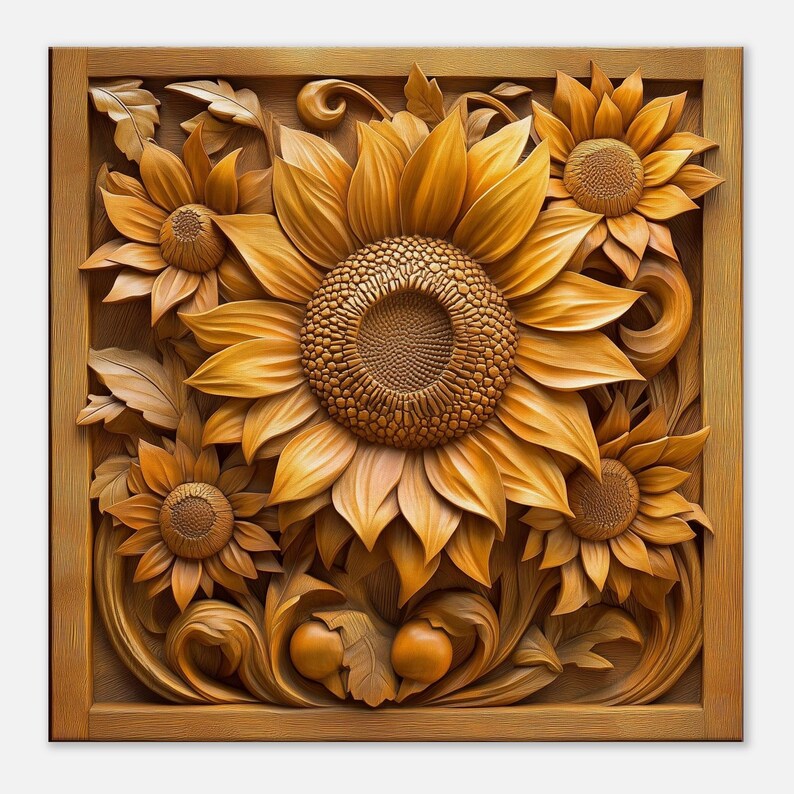 Gilded Sunflowers, Wood Carving Designs of Radiant Blooms, Woodcarving ...