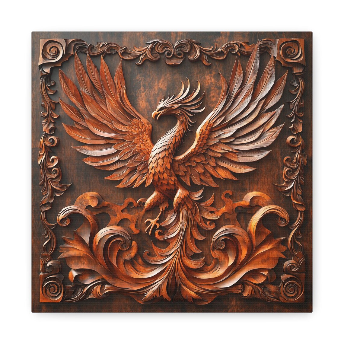 Eternal Flame, Wood Carving Designs of a Phoenix, Woodcarving Art Print ...