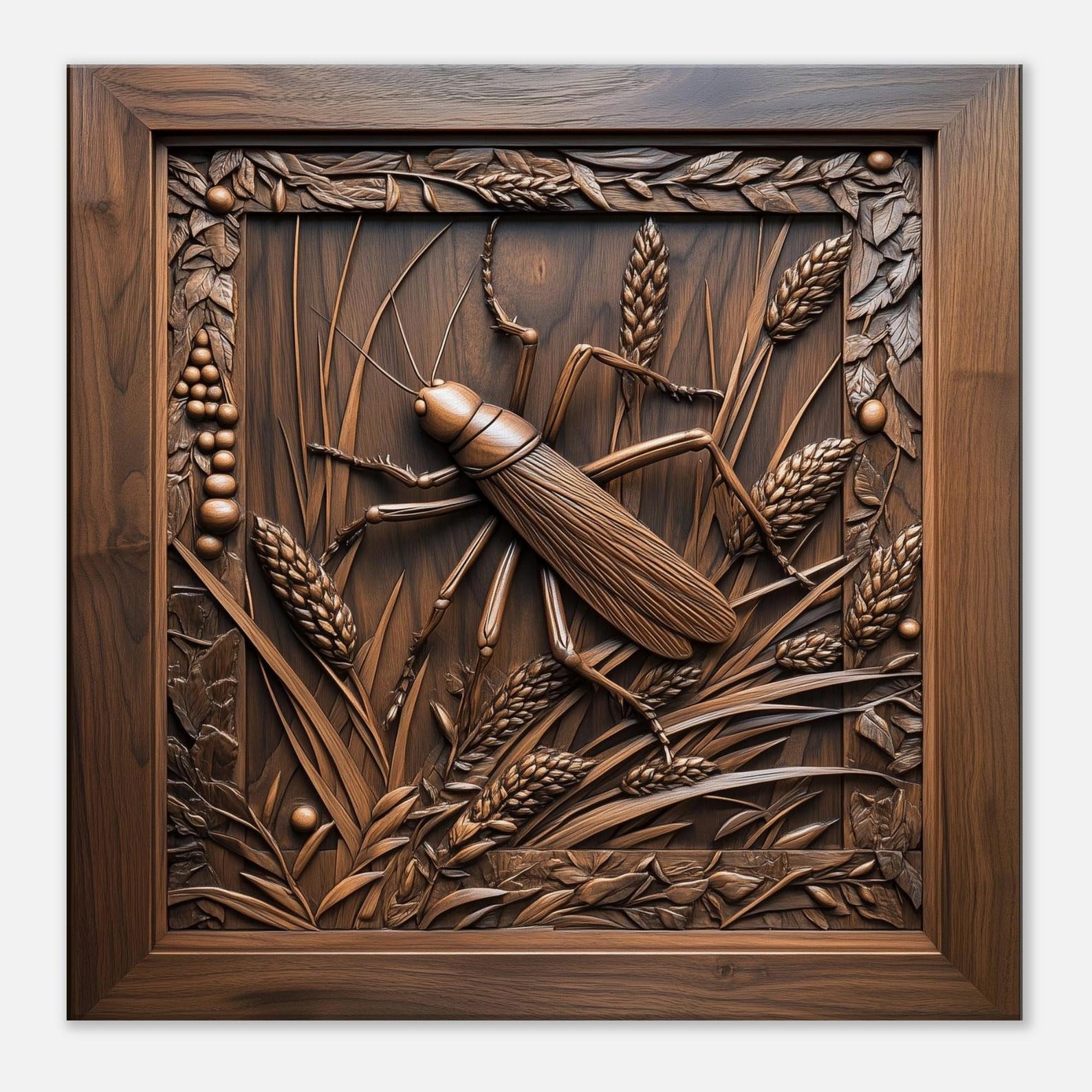Resting Locust, Wood Carving Designs of a Locust in a Wheat Field ...