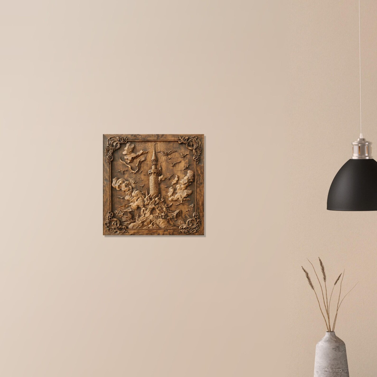 Skyward Citadel, Wood Carving Designs of a Mountain Castle, Woodcarving ...