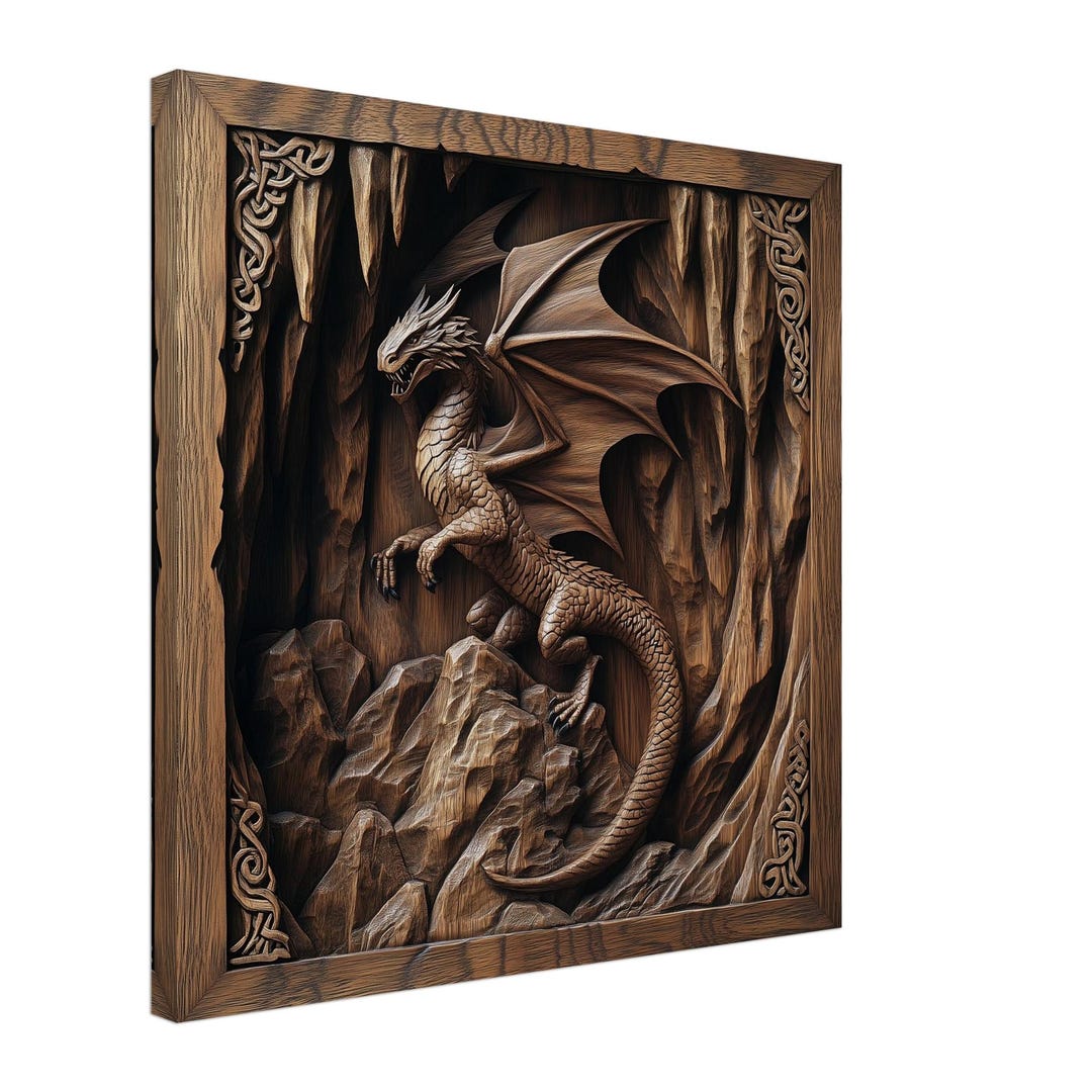 Cave Wyrm, Wood Carving Designs of a Dragon in a Lair, Woodcarving Art ...