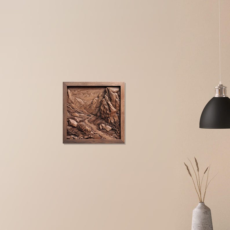 Mountain Ascent, Wood Carving Designs of a Stone Path, Woodcarving Art ...