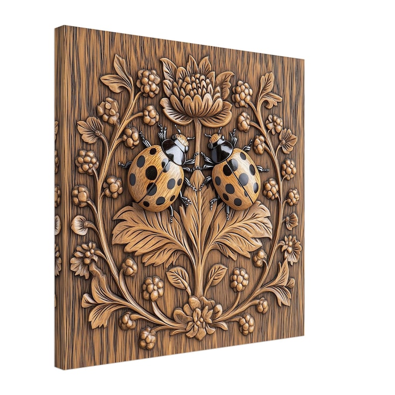 Ladybug Duo, Wood Carving Designs of Two Ladybugs and Flowers ...