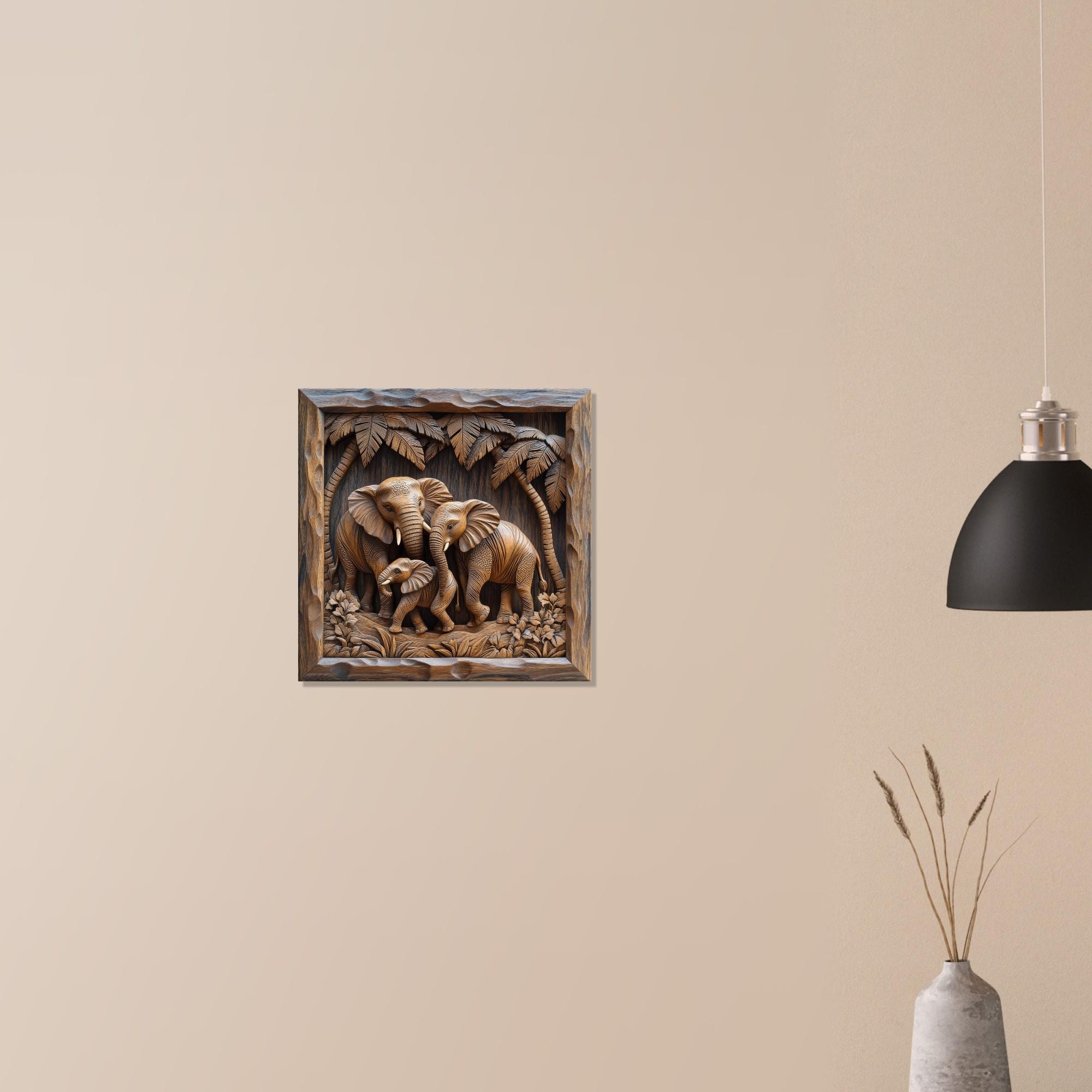 Gentle Giants Trio, Wood Carving Designs of Elephants Under Palms ...
