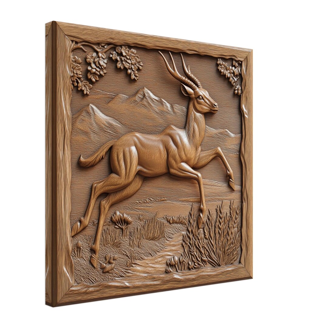 Leaping Gazelle, Wood Carving Designs of a Running Gazelle, Woodcarving ...