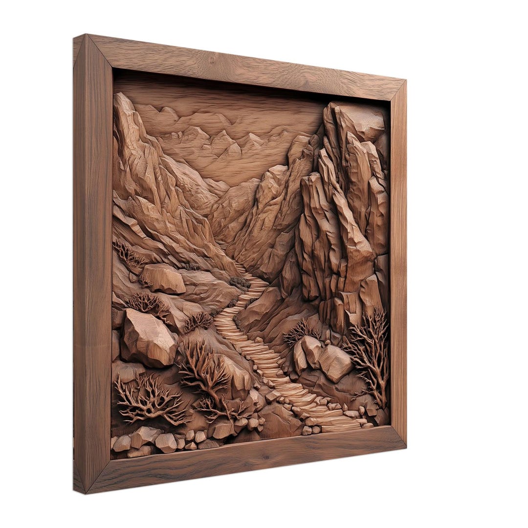 Mountain Ascent, Wood Carving Designs of a Stone Path, Woodcarving Art ...
