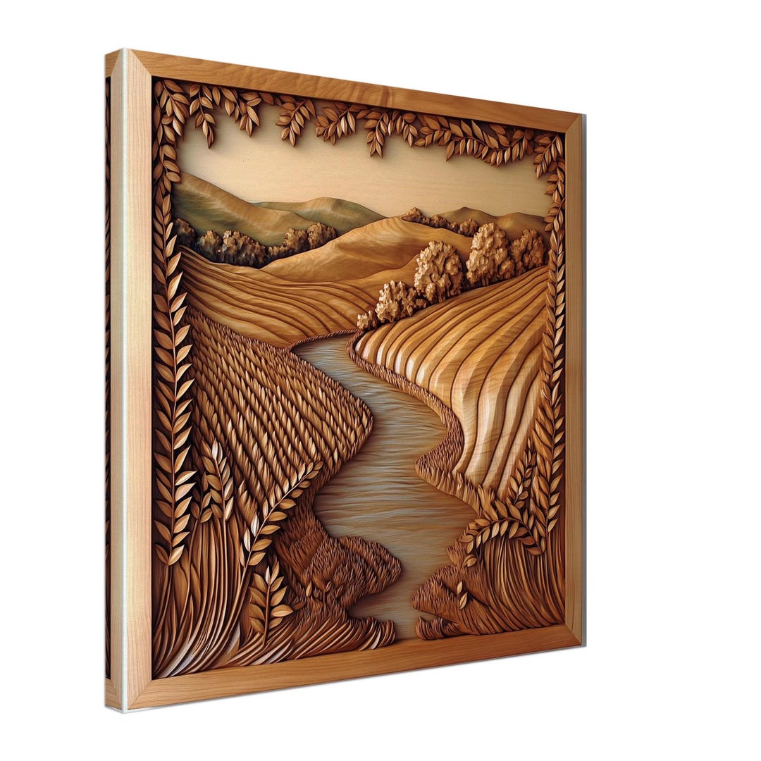Countryside Meander, Wood Carving Designs of Fields and River ...