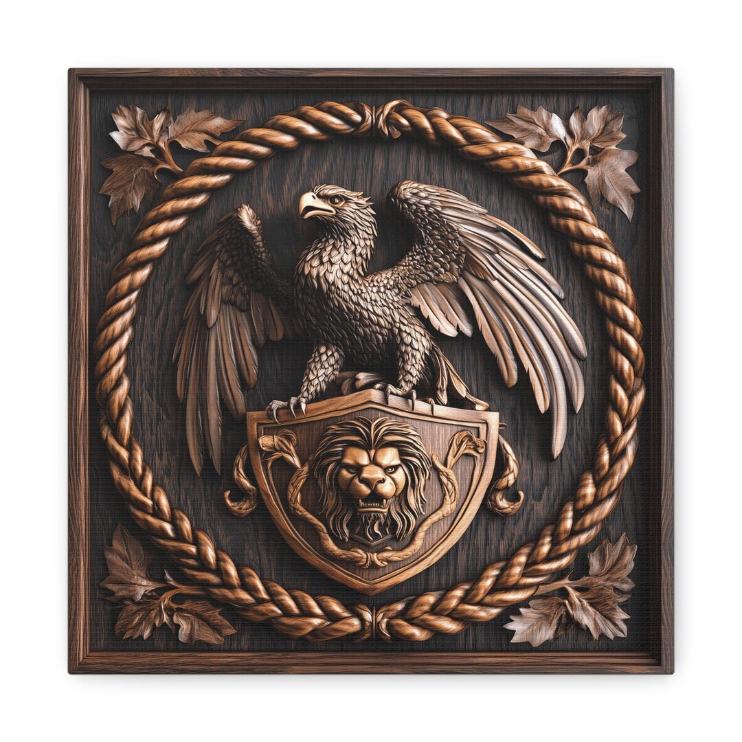 Regal Emblem, Wood Carving Designs of an Eagle and Lion Crest ...