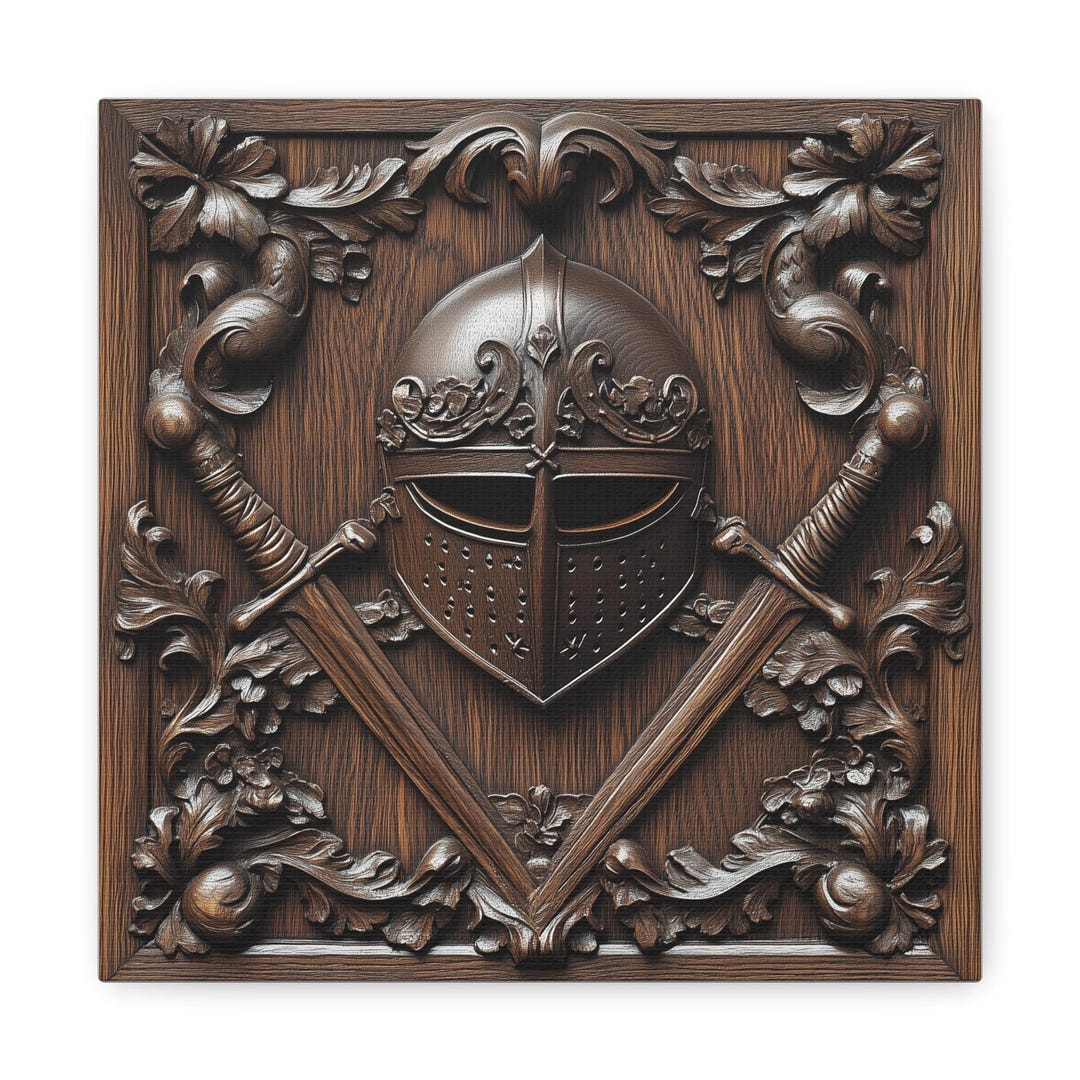 Knights Valor, Wood Carving Designs of a Helmet and Swords, Woodcarving ...