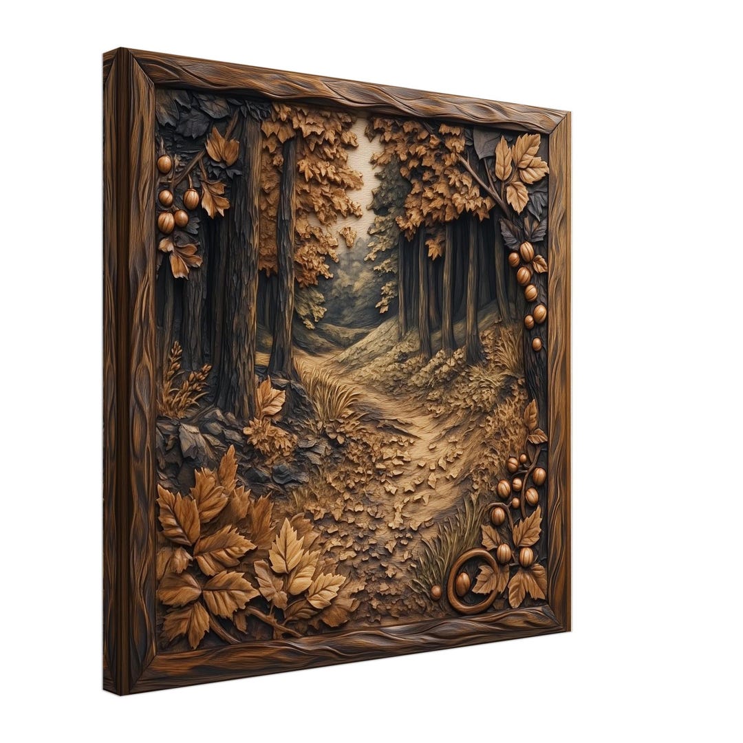 Autumn Trail, Wood Carving Designs of a Forest Path, Woodcarving Art ...