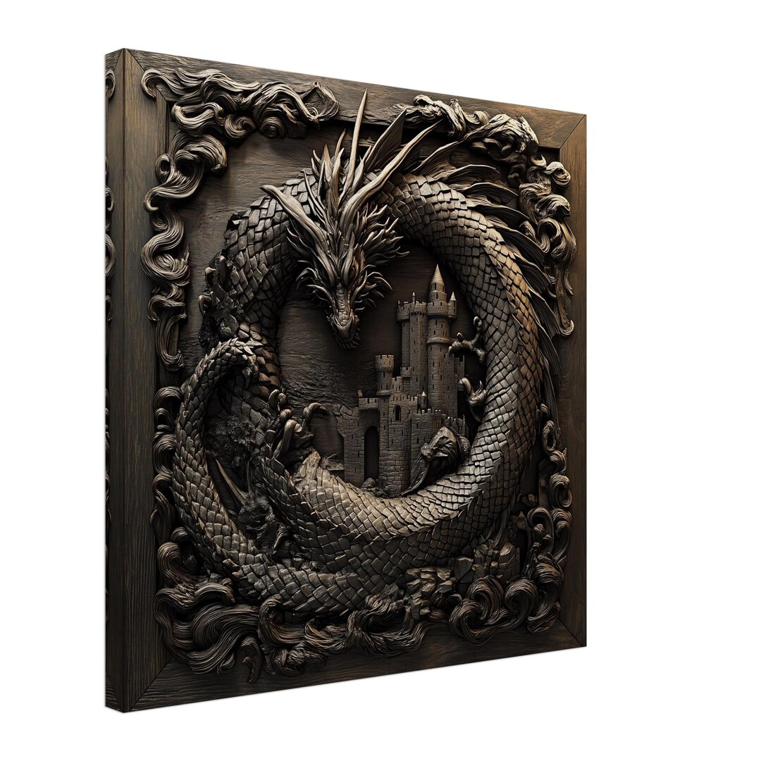 Citadel Serpent, Wood Carving Designs of a Dragon Encircling a Castle ...