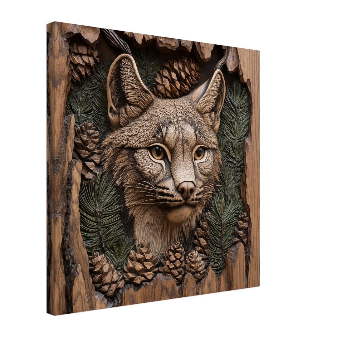 Lynx Gaze, Wood Carving Designs of a Bobcat Portrait, Woodcarving Art ...