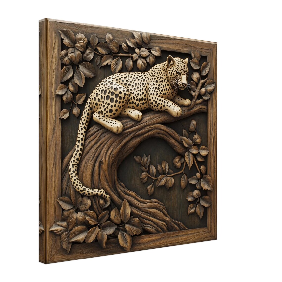 Spotted Sentinel Slumber, Wood Carving Designs of a Leopard ...