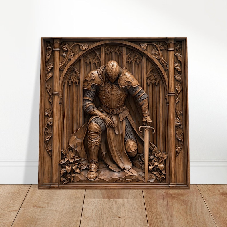 Kneeling Knight's Oath, Wood Carving Designs of Medieval Allegiance ...