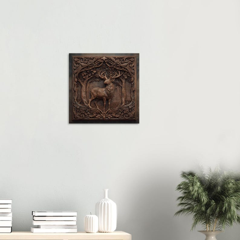 Forest Monarch, Wood Carving Designs of a Stag, Woodcarving Art Print ...