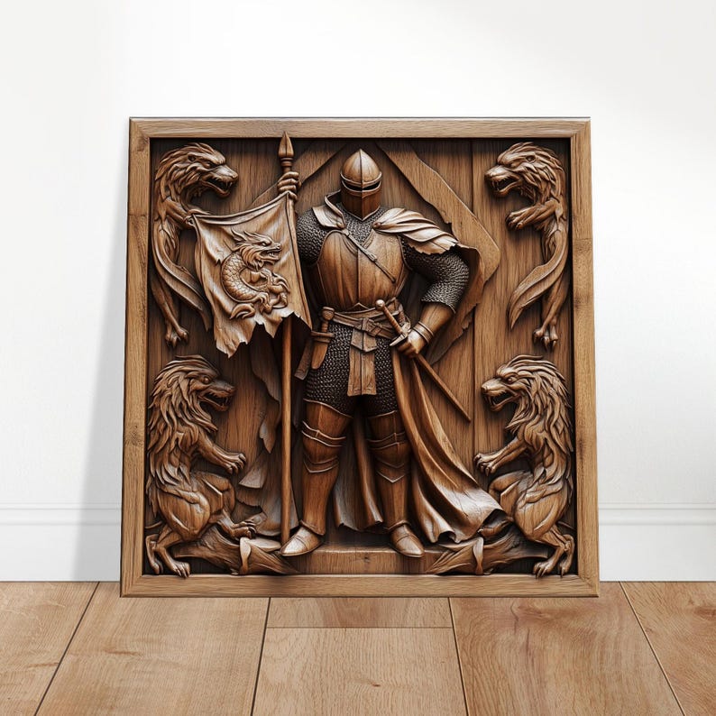 Dragon Banner Knight, Wood Carving Designs of Medieval Guard ...
