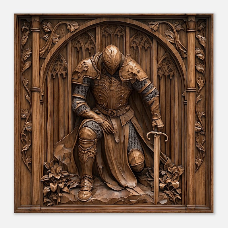 Kneeling Knight's Oath, Wood Carving Designs of Medieval Allegiance ...
