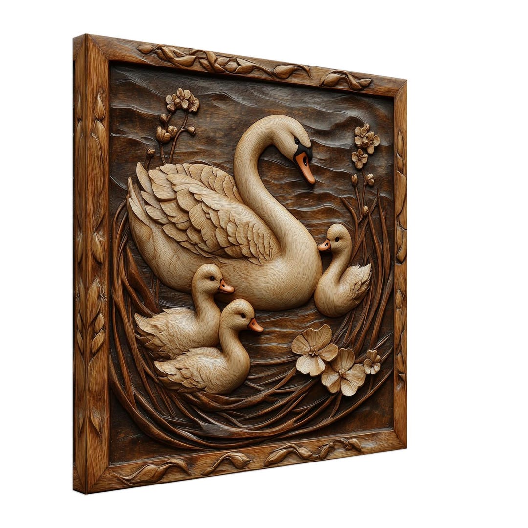 Swan Family, Wood Carving Designs of Swans and Cygnets, Woodcarving Art ...