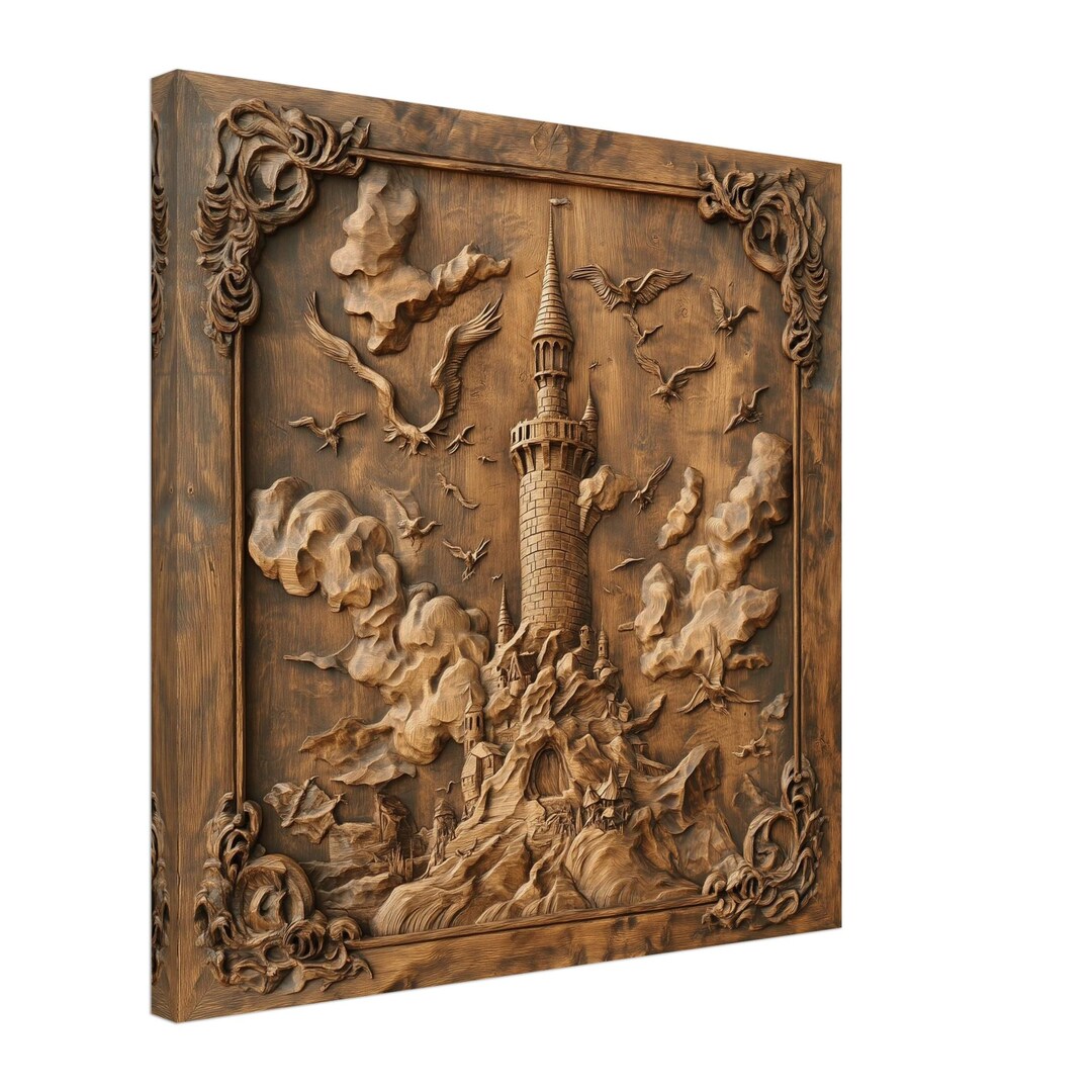Skyward Citadel, Wood Carving Designs of a Mountain Castle, Woodcarving ...