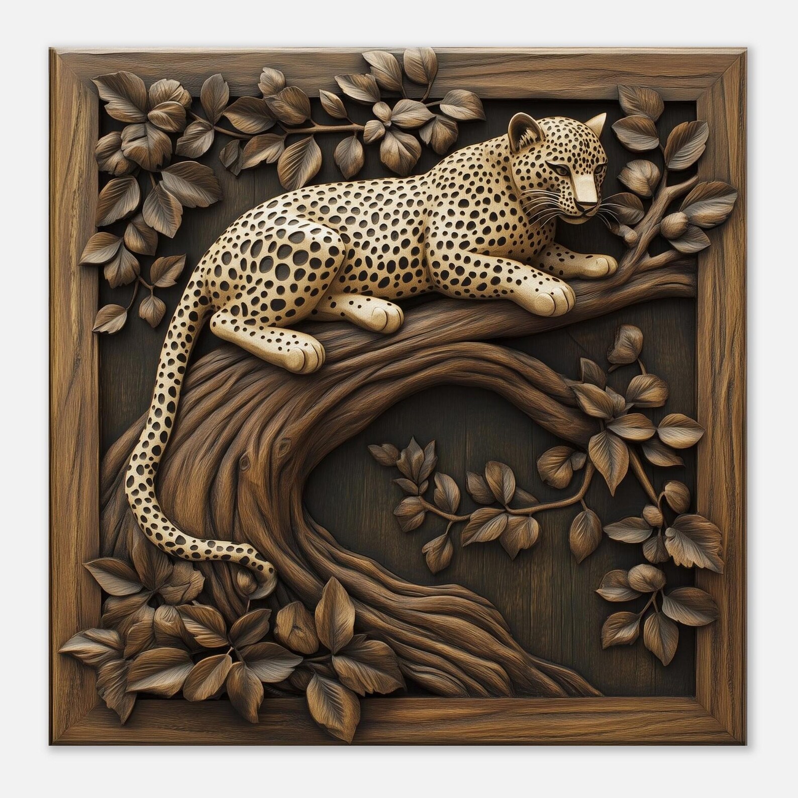 Spotted Sentinel Slumber, Wood Carving Designs of a Leopard ...