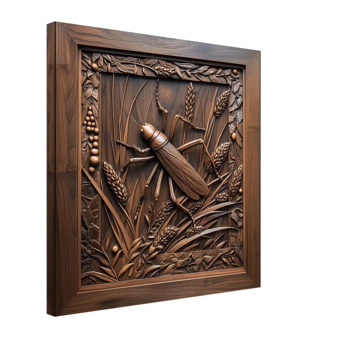 Resting Locust, Wood Carving Designs of a Locust in a Wheat Field ...