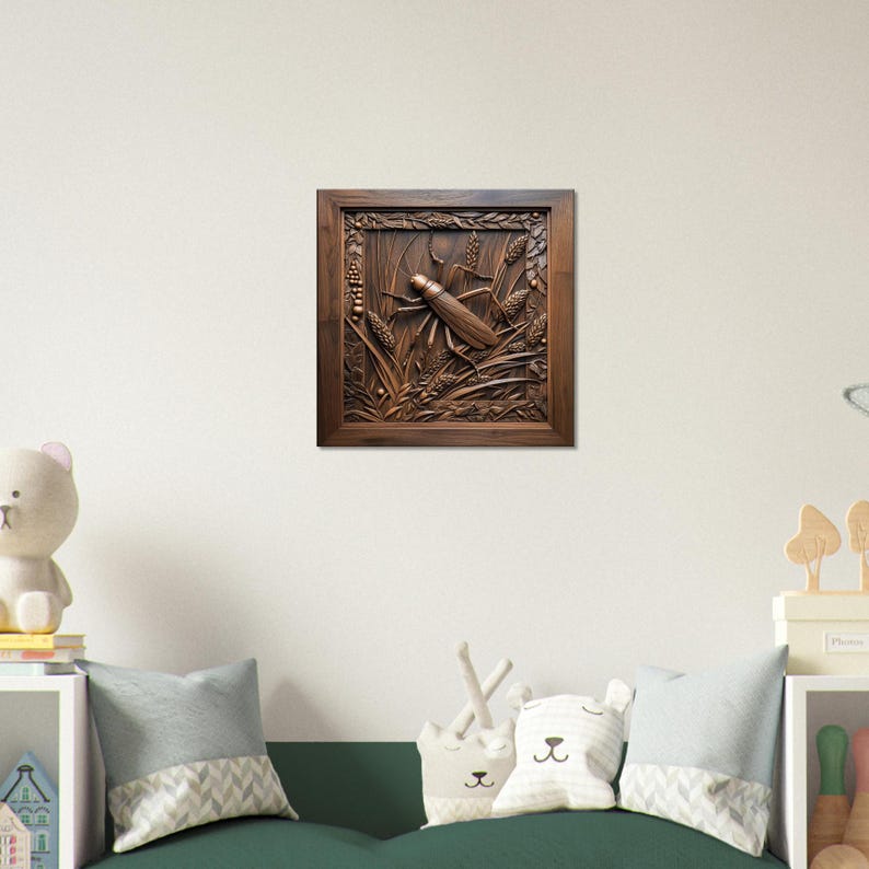 Resting Locust, Wood Carving Designs of a Locust in a Wheat Field ...