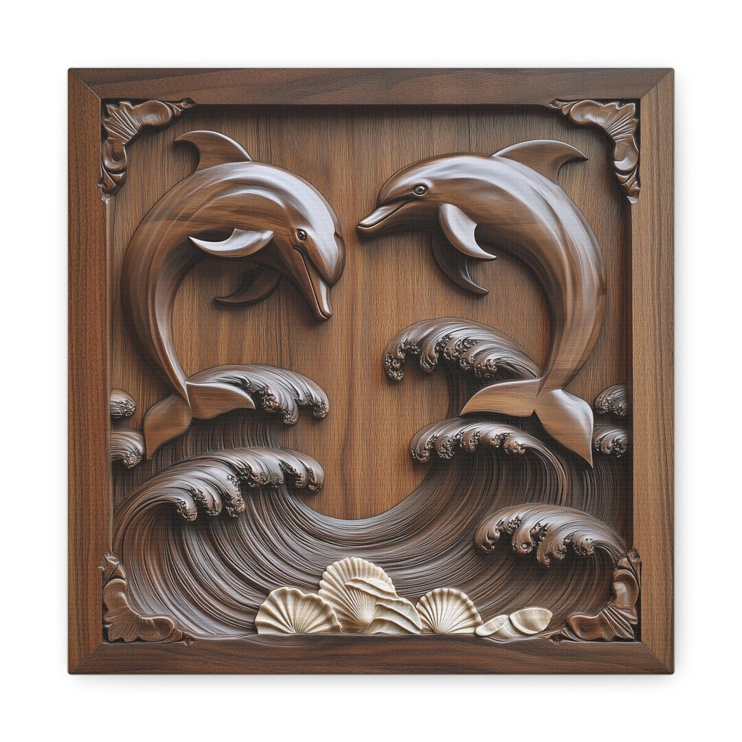 Ocean Dance, Wood Carving Designs of Dolphins Amidst Waves, Woodcarving ...