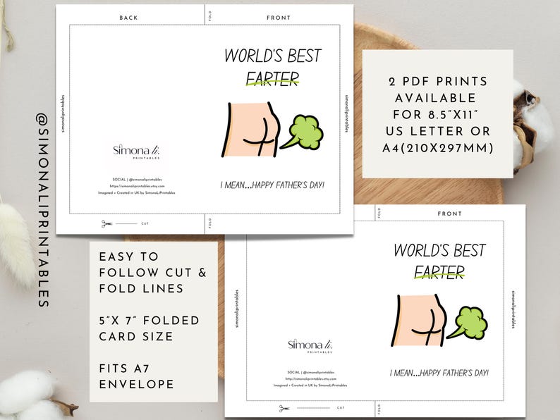 World's Best Farter Funny Dad Printable Card Fathers Day Gift | Rude ...