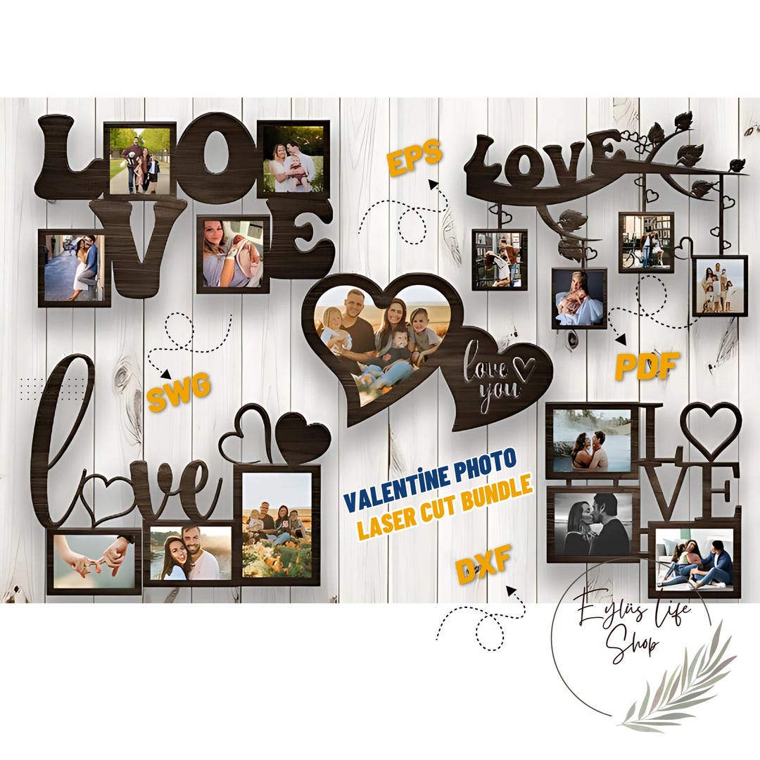 Paquete de marcos de fotos cortados con láser para San Valentín ...