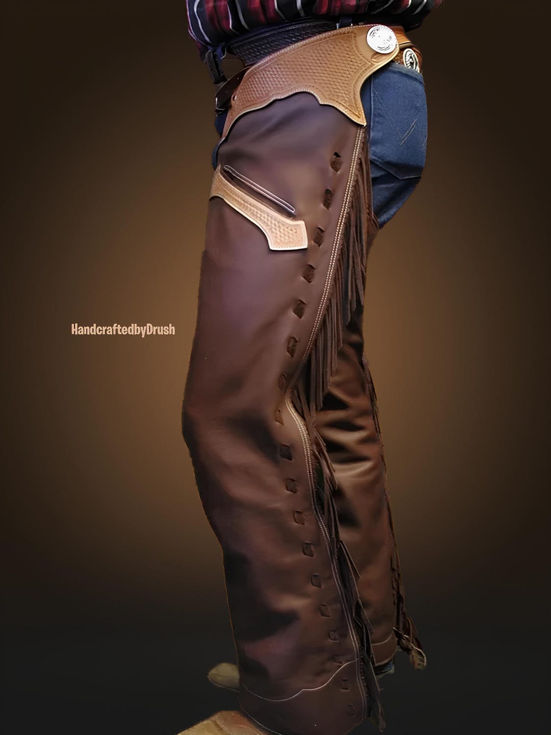 Cowboy Men's Western Top Grain Leather Shotgun Chaps With Fringe and ...