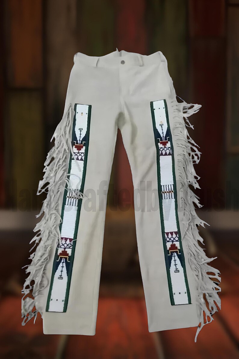 Mens Traditional Native American Leather Pants With Sioux Beads Vintage ...