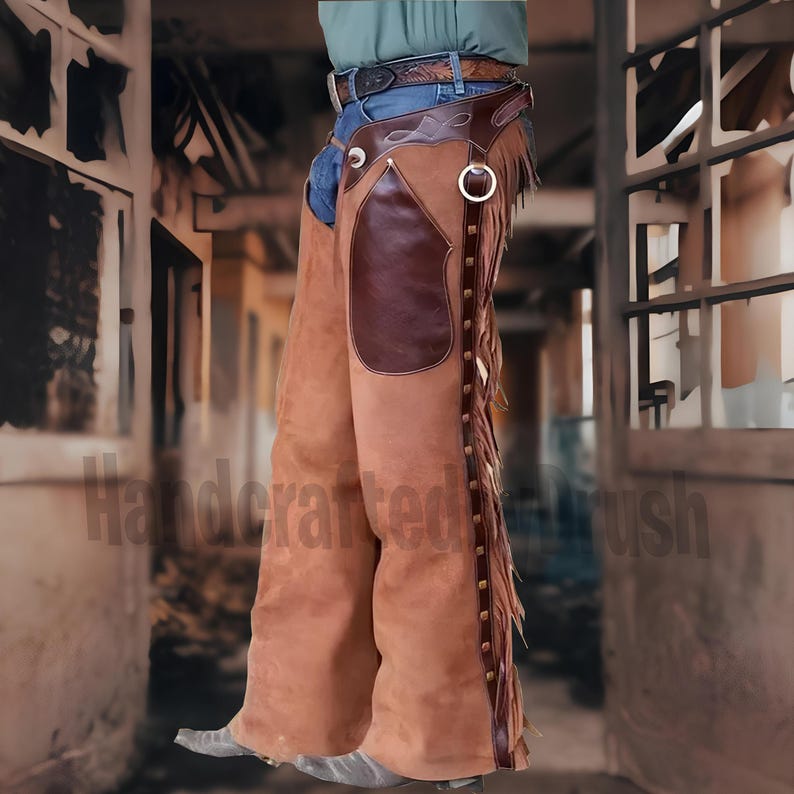 Western Cowboy Slickout Pocket Work Chaps – Handmade Leather Shotgun ...