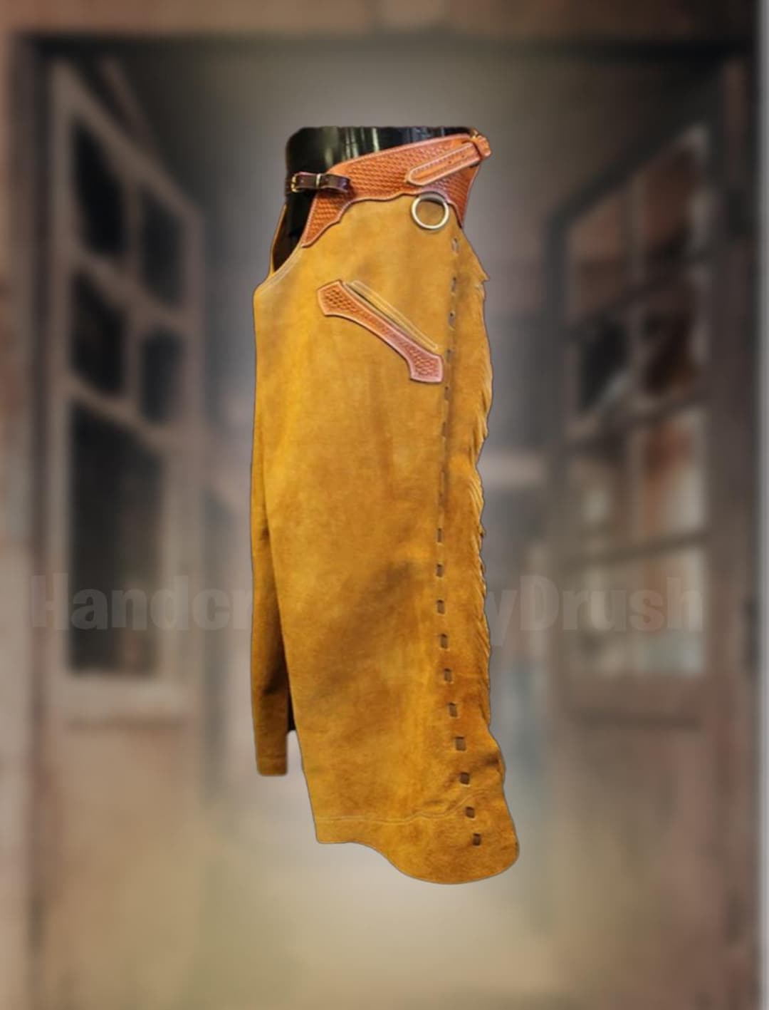 Mens Leather Fringe Shotgun Chaps Handmade Tooled Yokes Western ...