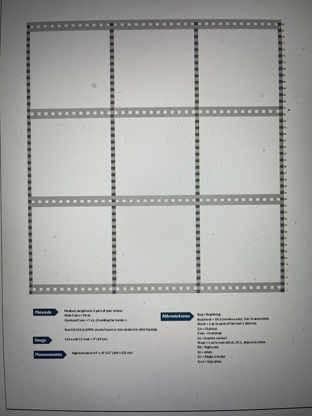 DIY 9 Block Filet Crochet Pattern Starter (excel Spreadsheet Download ...