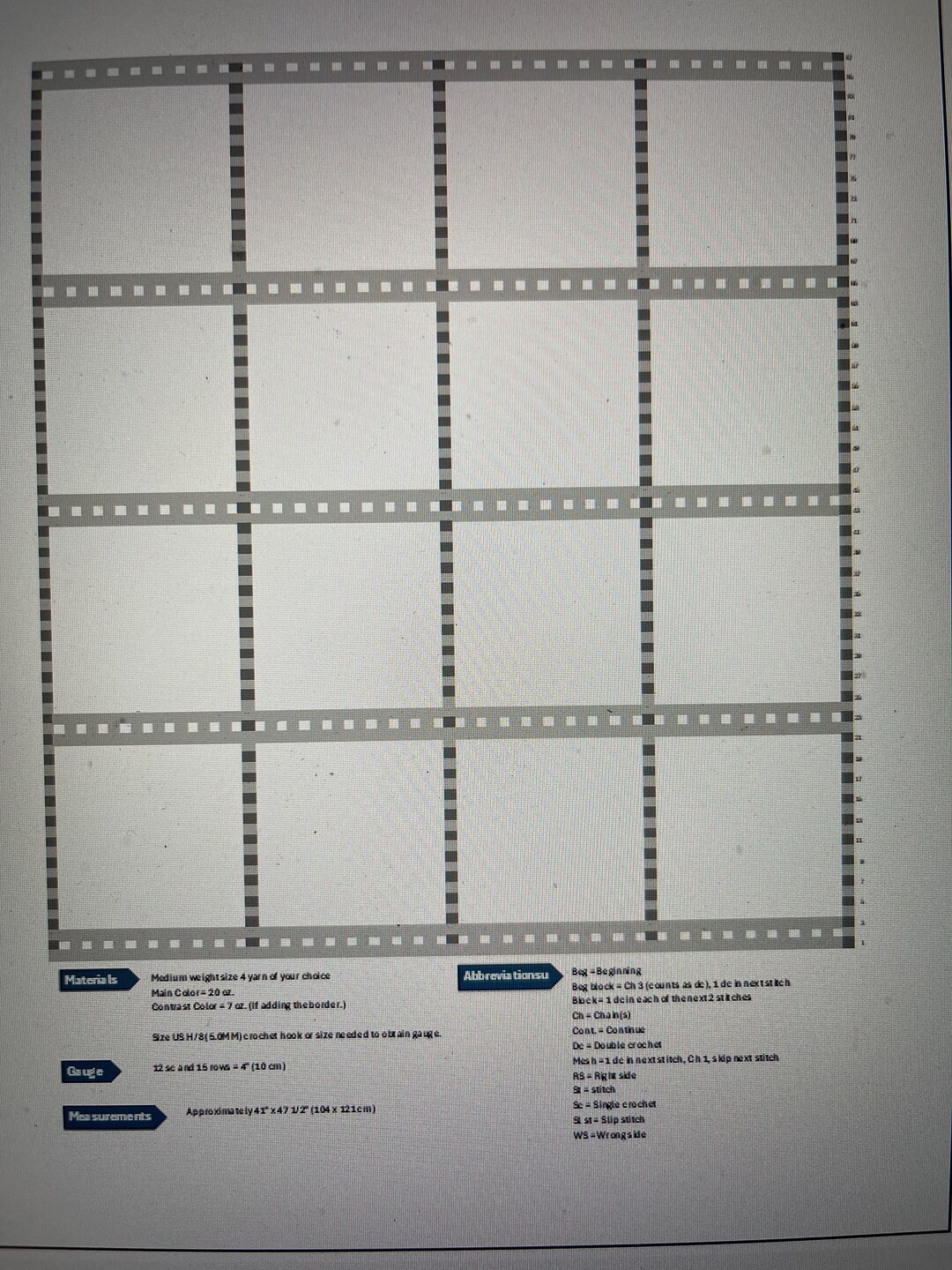 DIY 16 Block Filet Crochet Pattern Starter (excel Spreadsheet Download ...