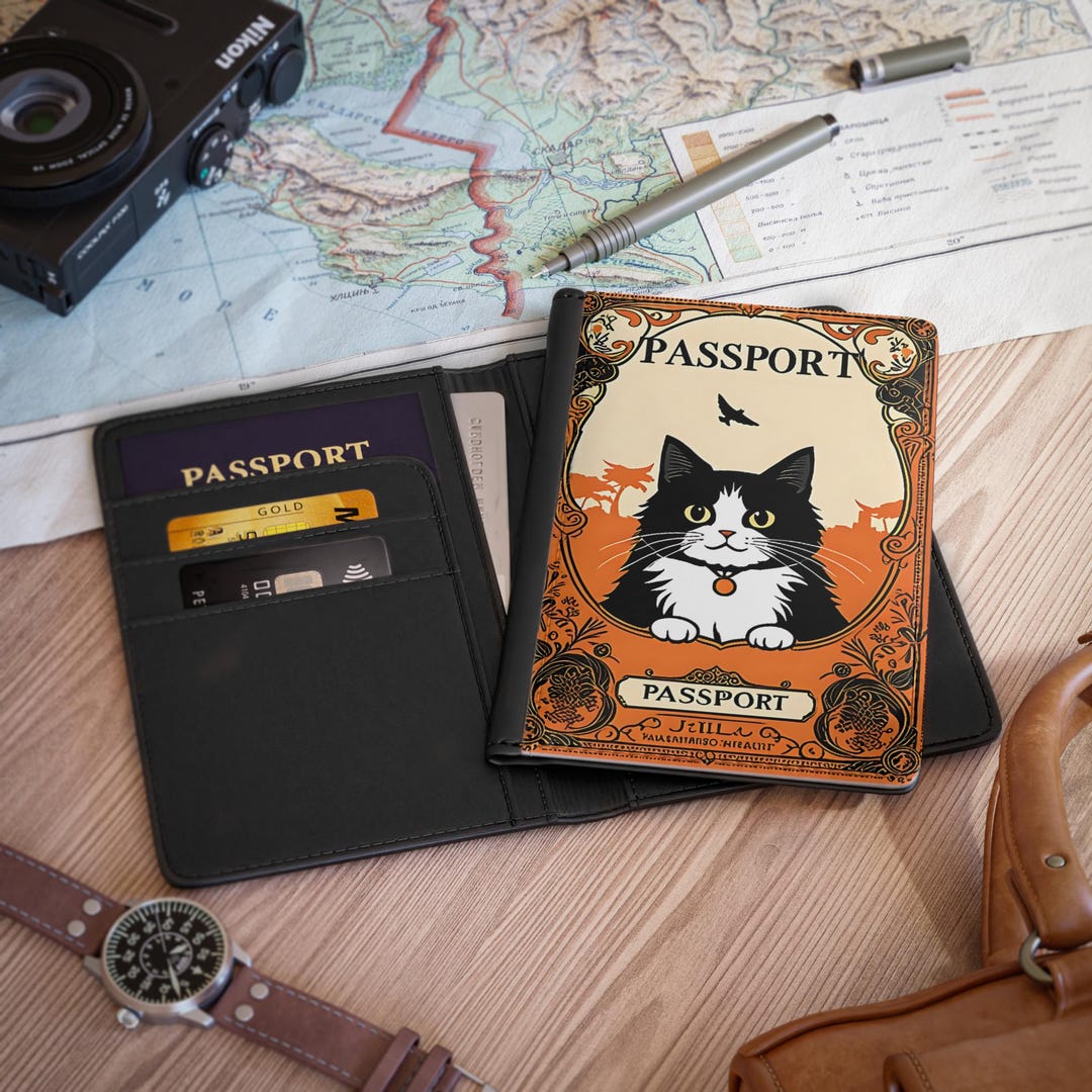 Cat Passport Cover, Faux Leather Travel Document Holder for Cat Lovers ...