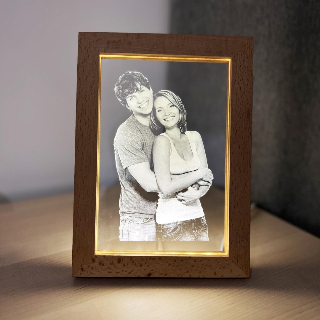 Engraved Crystal Photo With Frame, Personalized LED Light up Crystal ...