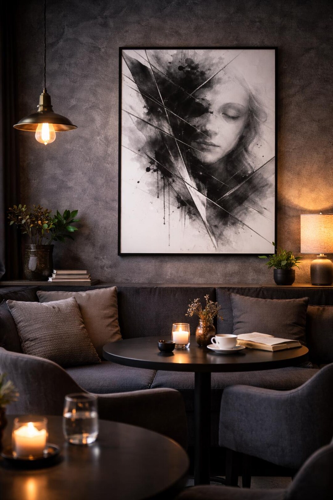 Abstract Woman Portrait Print, Black and White Ink Art, Emotional ...