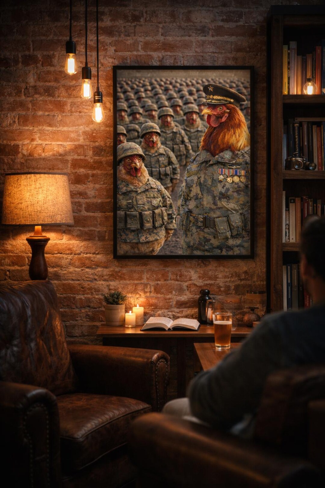 Funny Military Chicken Art Print – Surreal Army Rooster Illustration ...