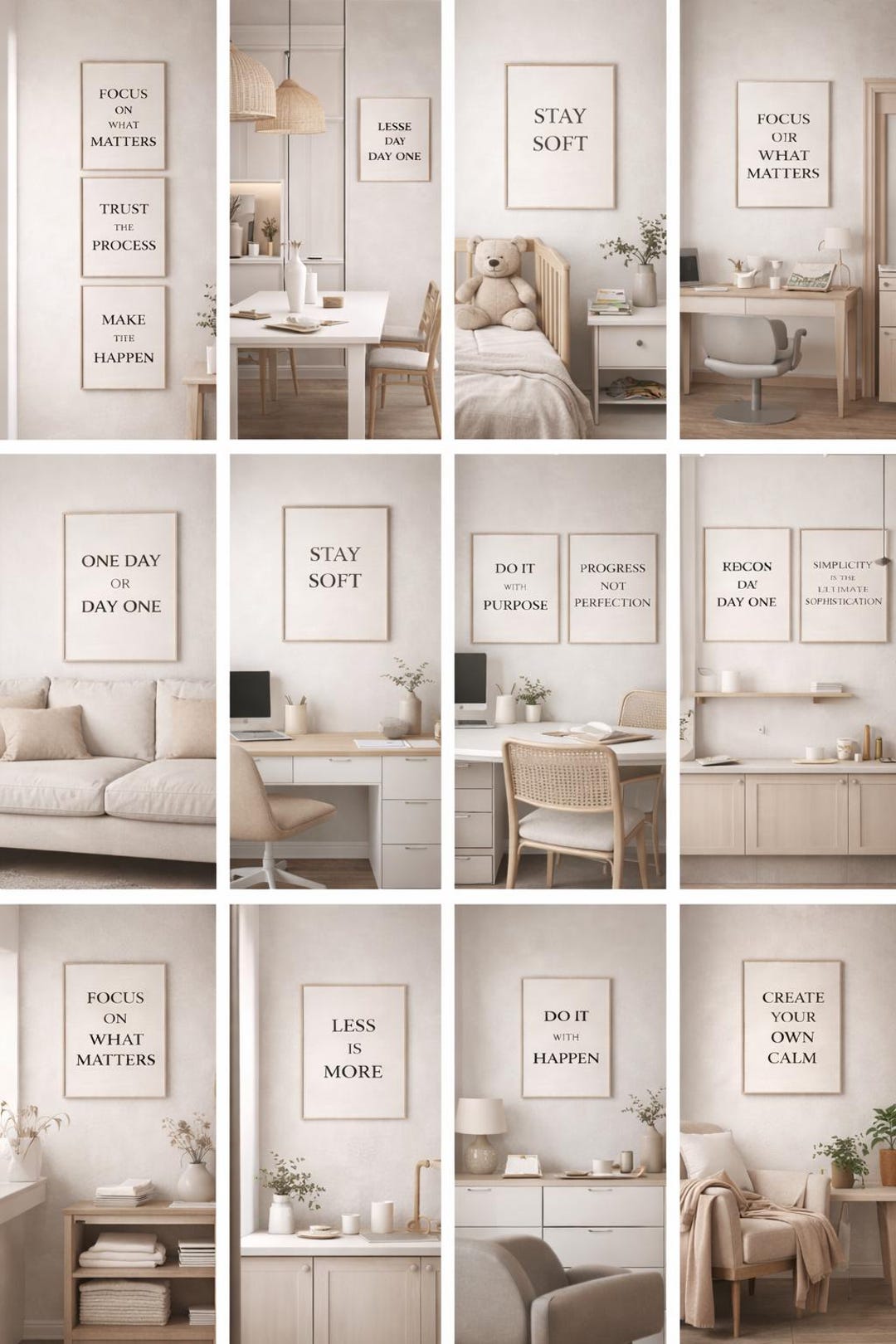 Minimalist Quote Wall Art Set, Neutral Beige Typography Prints ...