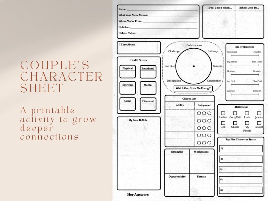 Couples Character Sheet | D&D Marriage Worksheet (printable PDF) - Etsy