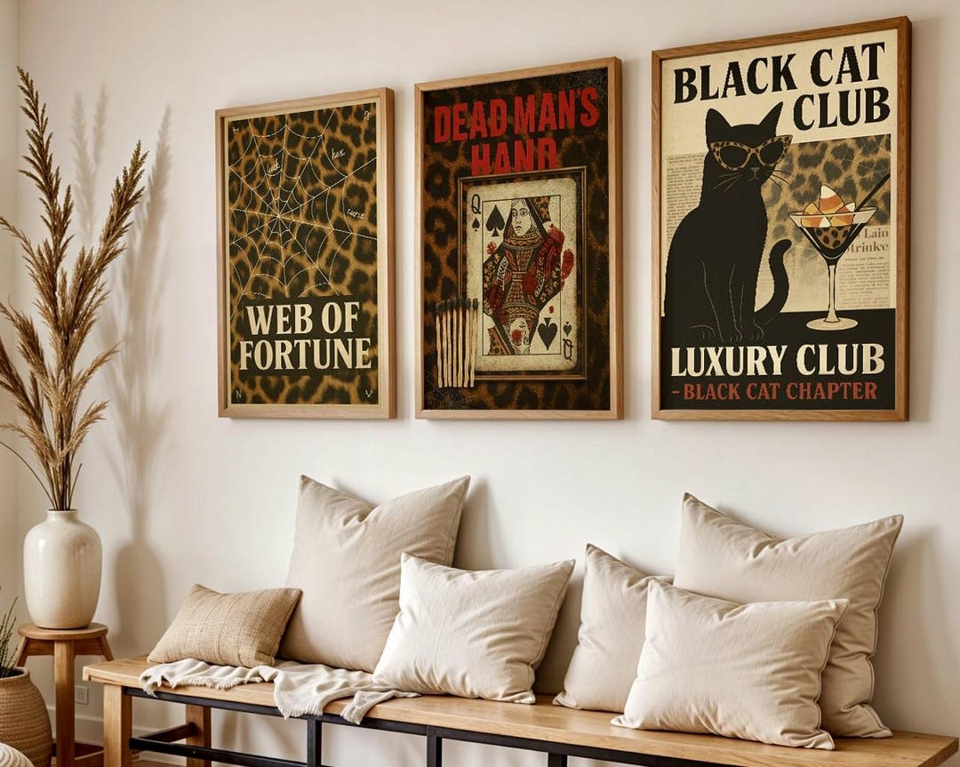 Gothic Leopard Print Halloween Poster Set: Vintage Boho Wall Art ...