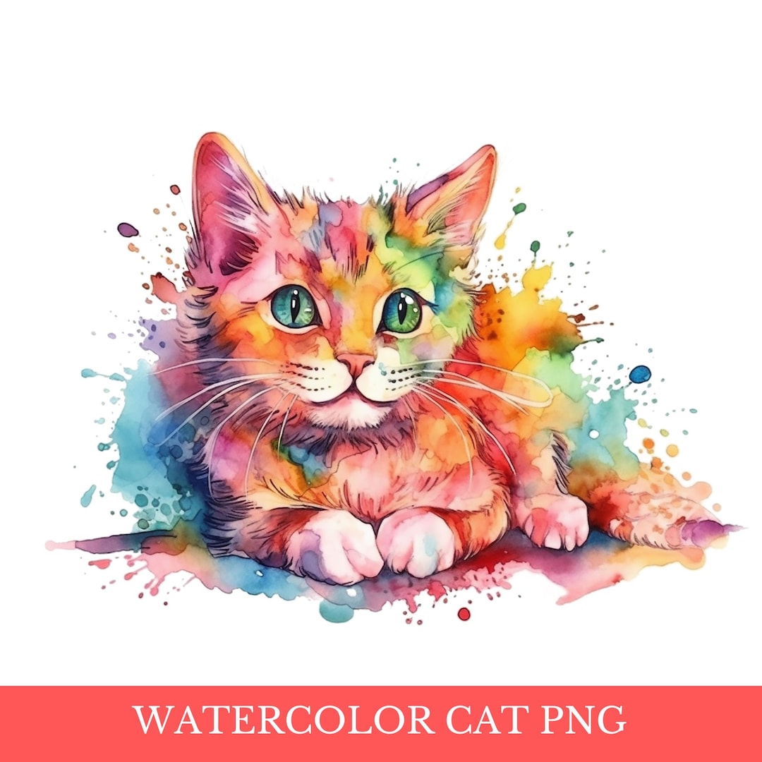 Watercolor Cat SVG | Rainbow Cat Clipart | Sublimation PNG | Digital ...