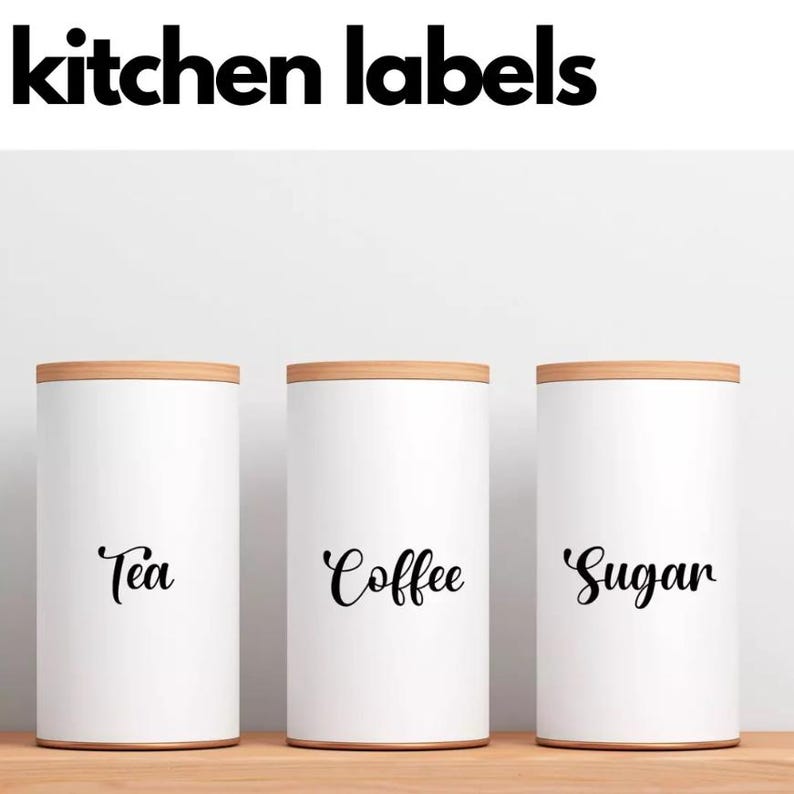 X3 Coffee Tea Sugar Jar Label Kitchen Decals Adhesive Canisters ...